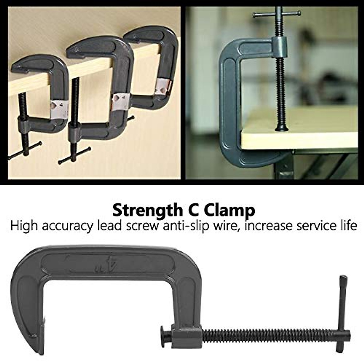 2Pcs Malleable Steel C Clamp, 4 Inch G Clamp with Wide Jaw Openings and T Bar Handle, Wood Working Tool, Welding Clamp, for Woodworking, Welding, Home Improvement and Building