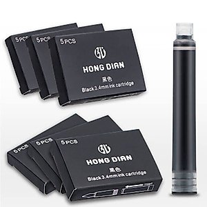 Asvine Fountain Pen Ink Cartridges Black Color, Set of 30 Refill Ink Cartridges, 3.4 mm Bore Diameter