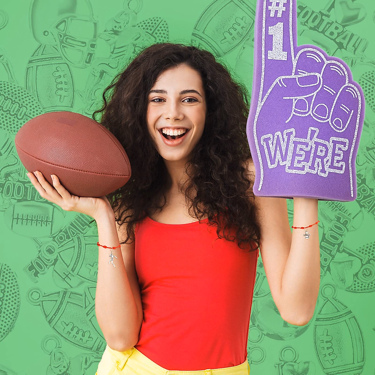 70 Pieces Football Charms Mixed Silver Football Player's Bat Beads Pendants Necklace Crafting Sport Charms Jewelry Making Findings Accessory DIY Necklace Bracelet