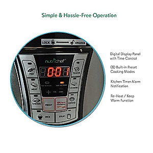 NutriChef Electric Pressure 5 Quart Programmable Multi-Cooker with Digital Display | R Accessory, 5 Qt Capacity, Stainless Steel