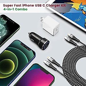 iPhone 13 14 12 Fast Charger Kit, VELOGK 20W USB C PD Wall/Car Charger Adapter for iPhone 14/13/12/Pro/Max/Mini/11/Xs Max/XR/X, iPad Pro/Air, with 2X【Apple MFi Certified】iPhone Lightning Cables(3.3ft)