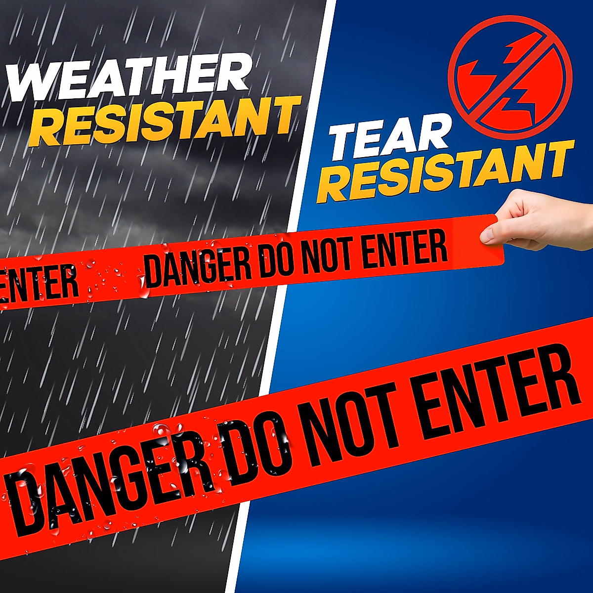 Danger Do Not Enter Tape 2 Pack 3 inch X 1000 feet • Sharp Red with a Bold Black Print for High Visibility • Tear Resistant Design