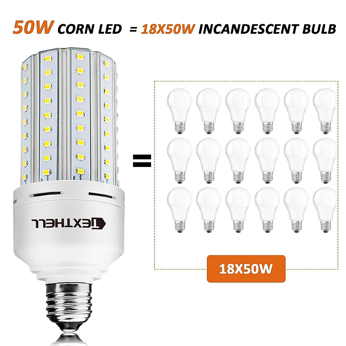 TEXTHELL Led Light Bulb 400W Equivalent 6250 Lumen 5000K E26/E27 Medium Base 50W led Bulb for Outdoor Indoor Lamp Area Garage Warehouse Workshop Street Backyard