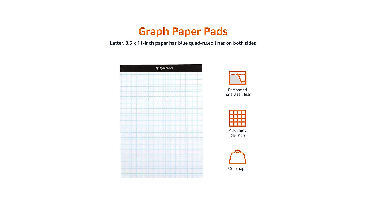 Amazon Basics Quad Ruled Graph Paper Pads 4x4 | 6-Pack