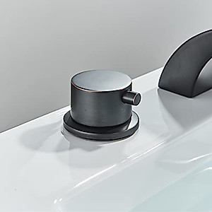 Oulantron ORB Waterfall Bathroom Faucet Widespread for Sink, Bathroom Basin Sink Faucet LED with Changing, 3 Holes 2 Handle Basin Mixer Tap Solid Brass Vanity Bathroom Sink Faucet