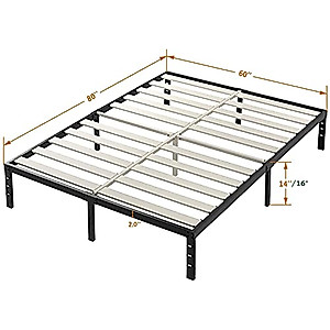 ZIYOO Queen Bed Frame, 16 Inch Heavy Duty Metal Platform with Wooden Slats Support, No Box Spring Needed, Queen Mattress Foundation, Noise Free, Non-Slip, Easy Assembly