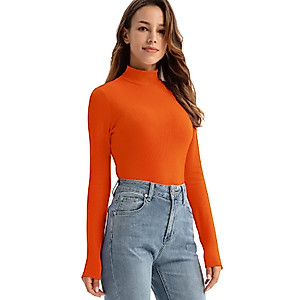 YumiDay Mock Turtleneck Base Layer Women(Orange,XL)