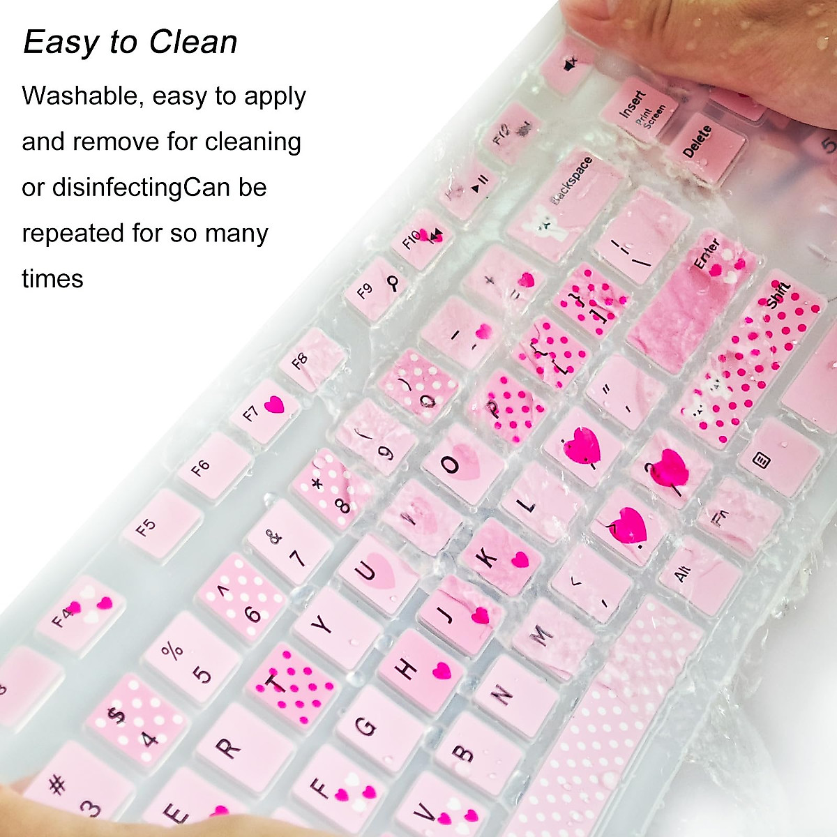 YongMai Keyboard Covers for Dell KM636 KB216 Wireless Wired Keyboards, Dell Optiplex 5250 3050 3240 5460 7450 7050/Dell Inspiron AIO 3475 3670 3477 Silicone Desktop Computer Keyboard Skins (Love Bear)