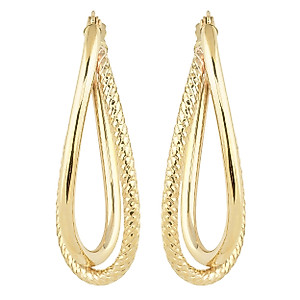 Kooljewelry 10k Yellow Gold High Polish and Diamond-cut Overlapping Oval Hoop Earrings