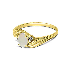 Jewels By Lux 10k Yellow Gold Genuine Birthstone Solitaire Oval Opal And Diamond Wedding Engagement Ring - Size 8 (1/5 Cttw.)