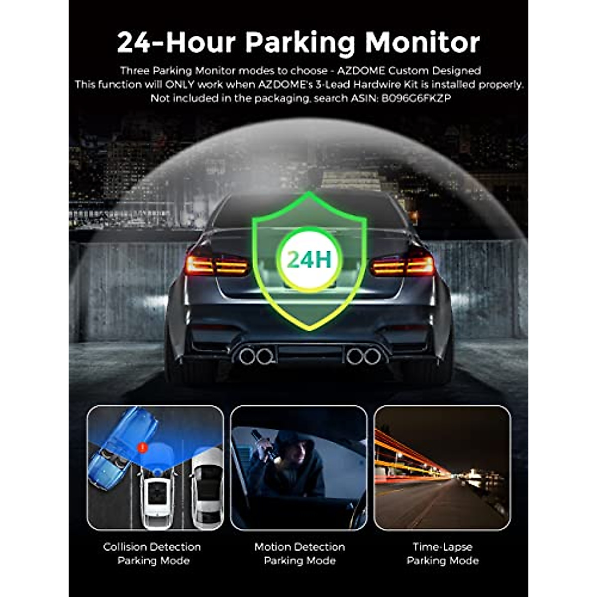 AZDOME M550 Dash Cam 3 Channel, Built in WiFi GPS, With 64GB Card, Front Inside Rear 1440P+1080P+1080P Car Dashboard Camera Recorder, 4K+1080P Dual, 3.19" IPS, IR Night Vision, Capacitor, Parking Mode