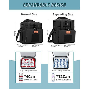 HSHRISH Tactical Lunch Box, Large Expandable Insulated Lunch Bag, Durable Waterproof Leakproof Cooler Bag for Adults/Men/Women/Work Outdoor Picnic Trips, 20 Cans/15 L, Black