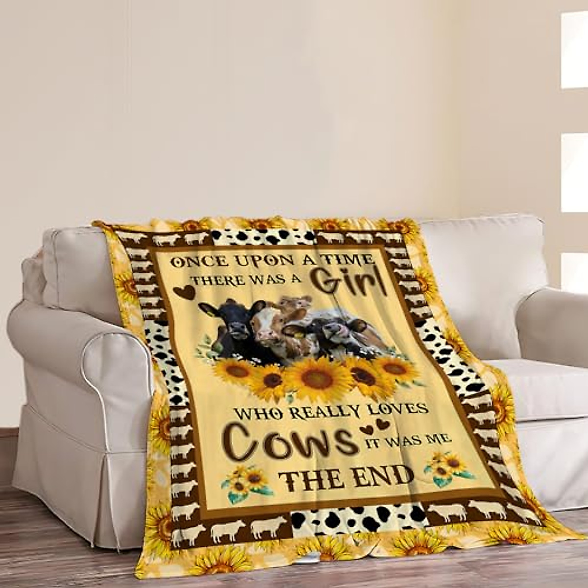 Cow Blanket Sunflower Cows Flannel Blanket for Girl Boy Farmhouse Fleece Blanket Super Soft Cozy Plush Fuzzy Blankets for Couch Sofa Bed Gifts for for Women Men Kids 60"x50"