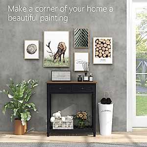 Kinpaw Narrow Console Table with Storage- Black Entryway Table, Small Sofa Table with Drawer & Storage Shelf for Hallway, Entryway, Foyer, Living Room Furniture, Behind Couch, Wood