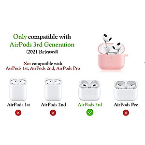 Protective Case Cover for Airpods 3 Charging Case, Soft Silicone Case Compatible with Air Pods 3rd Generation 2021 with Cute Ball Fluffy Pom Pom Keychain Kit (3rd, Pink)