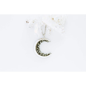 ONDAISY Rhodium Plated Black Cz Gypsy Planet Small Half Crescent Sailor Luna Moon Pendant Charm 18inch Chain Necklace