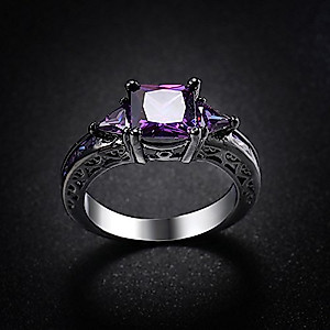 SUKKCCNO Vintage Amethyst Cubic Zirconia Rings Gothic Purple Crystal Square Cut Black Rings Wedding Band Anniversary Mother's Day Holiday Gift Jewelry (Size-8)