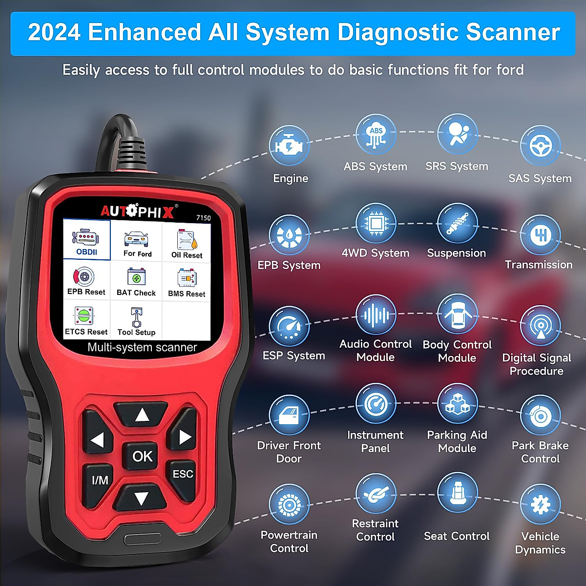 2024 Elite AUTOPHIX 7150 Full System Diagnostic Scan Tool Fit for Ford Lincoln Mercury All Function OBD2 Scanner with Engine ABS SRS SAS Oil EPB DPF TPMS Reset Code Reader Battery Registration Tool