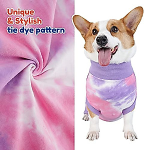 TORJOY Breathable Dog Recovery Suit for Male/Female, Tie Dye Purple Dog Onesie for Abdominal Wounds, Cone E-Collar Alternative After Surgery to Anti-Licking, Professional Surgery Suit for Dogs Medium