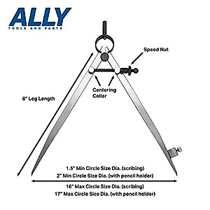 ALLY Tools 8 Inch Precision Locking Spring Divider/Woodworking Compass with Pencil Holder INCLUDES Two Pencils and Pencil Sharpener Ideal for Drawing, Drafting, Carpentry