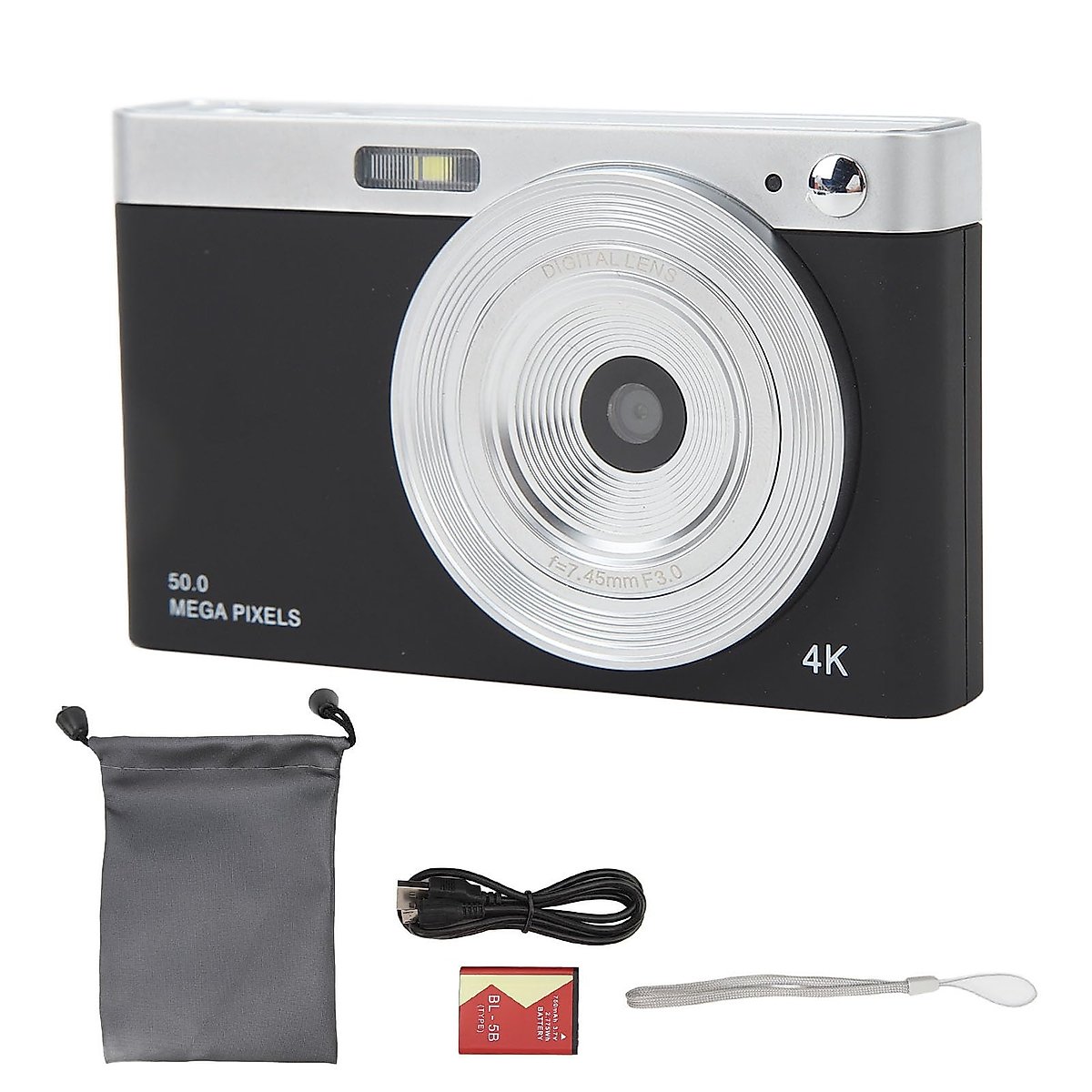 Digital Camera, 4K 50MP Vlogging Camera with 2.88inch IPS Screen, 16X Digital Zoom, Anti Shaking, Built in Fill Light, Compact Point and Shoot Camera for Students Teens Adults