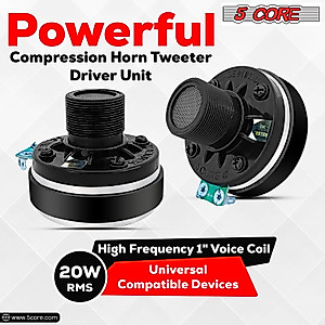 5 CORE Horn Speaker Tweeter Compression Driver Phenolic Diaphragm 1" Inch VC 8 Ohm 200W PMPO Screw On Throat Twist Tweeters High Frequency Car Pro Audio 5C-D26