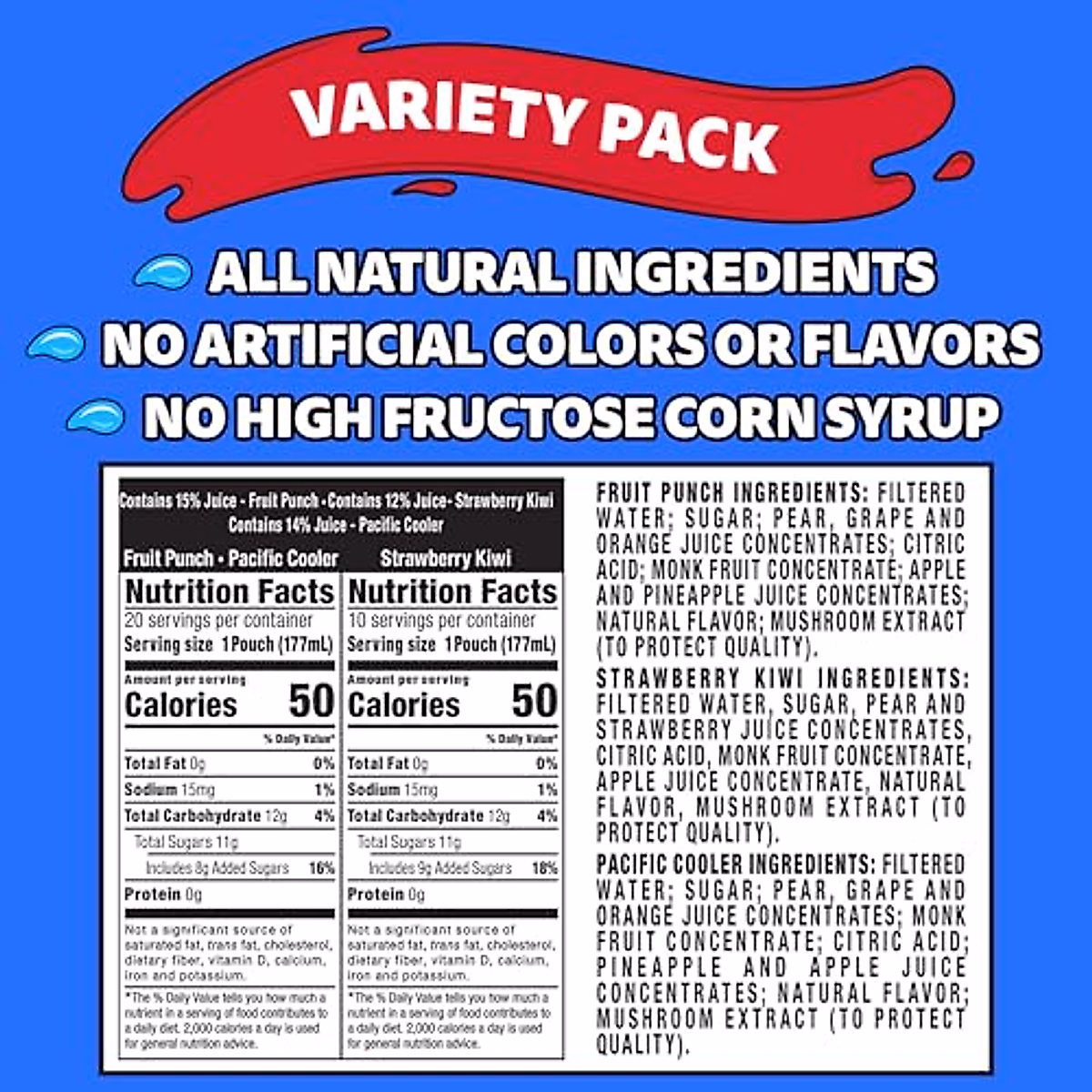 Capri Sun Fruit Punch, Strawberry Kiwi and Pacific Cooler Flavored Juice Drink Blend Variety Pack, 30 ct Box, 6 fl oz Pouches