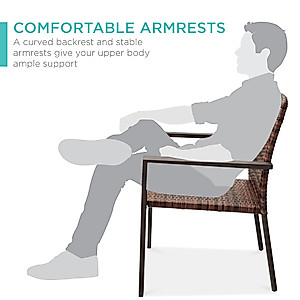 Best Choice Products Set of 2 Stackable Outdoor Wicker Dining Chairs All-Weather Firepit Armchair w/Armrests, Steel Frame for Patio, Deck, Garden, Yard - Light Brown