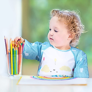 8 Pack Long Sleeve Baby Bibs for Girl or Boy Baby Waterproof Sleeved Bib Infant Art Smock Apron Baby Bibs for Eating Long Sleeve Bibs for Babies Animal Pattern Toddler Bib with Pocket for 6-36 Months