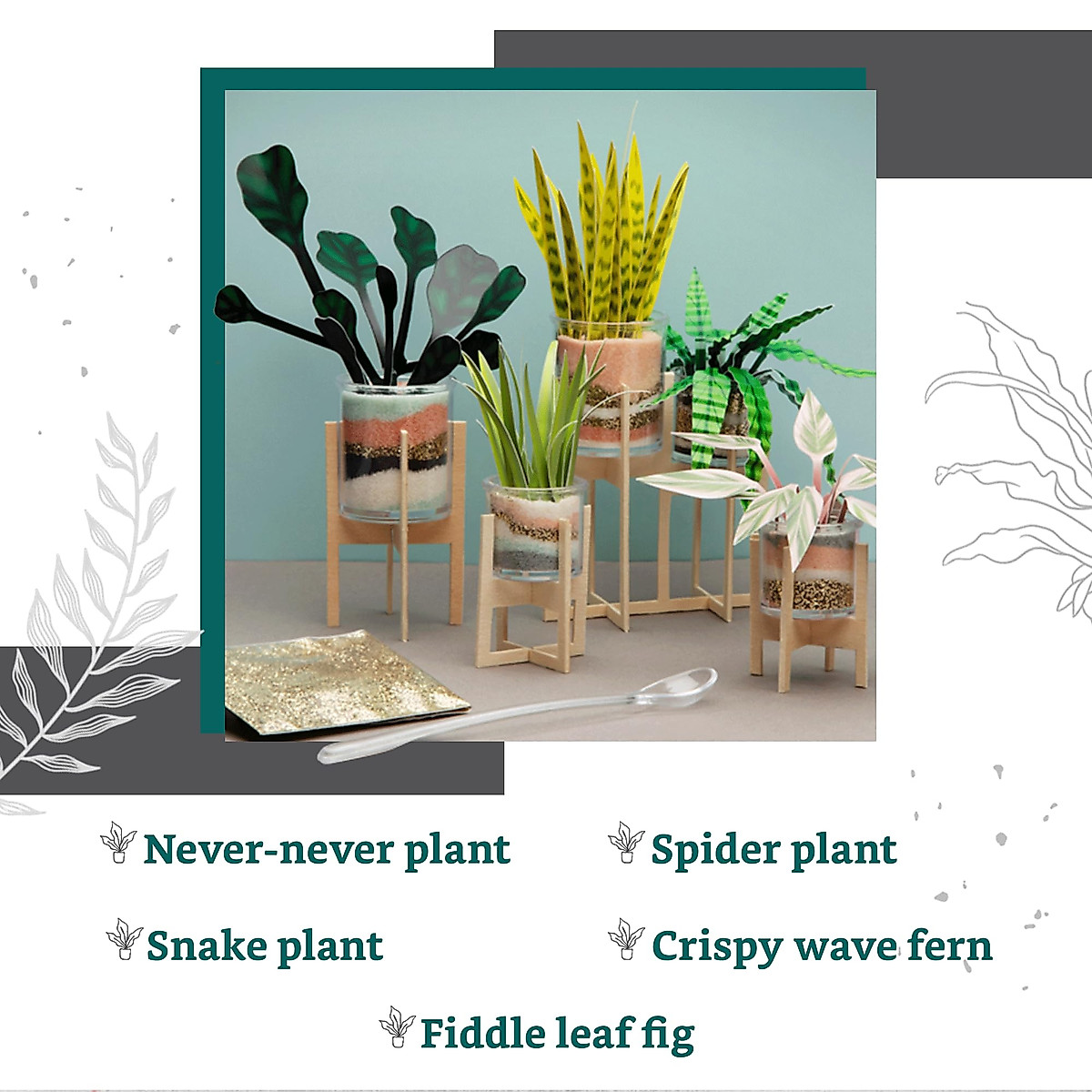 Craft Crush Faux Plant Sand Craft Kit - DIY Home Decor for Desk, Dresser & Office