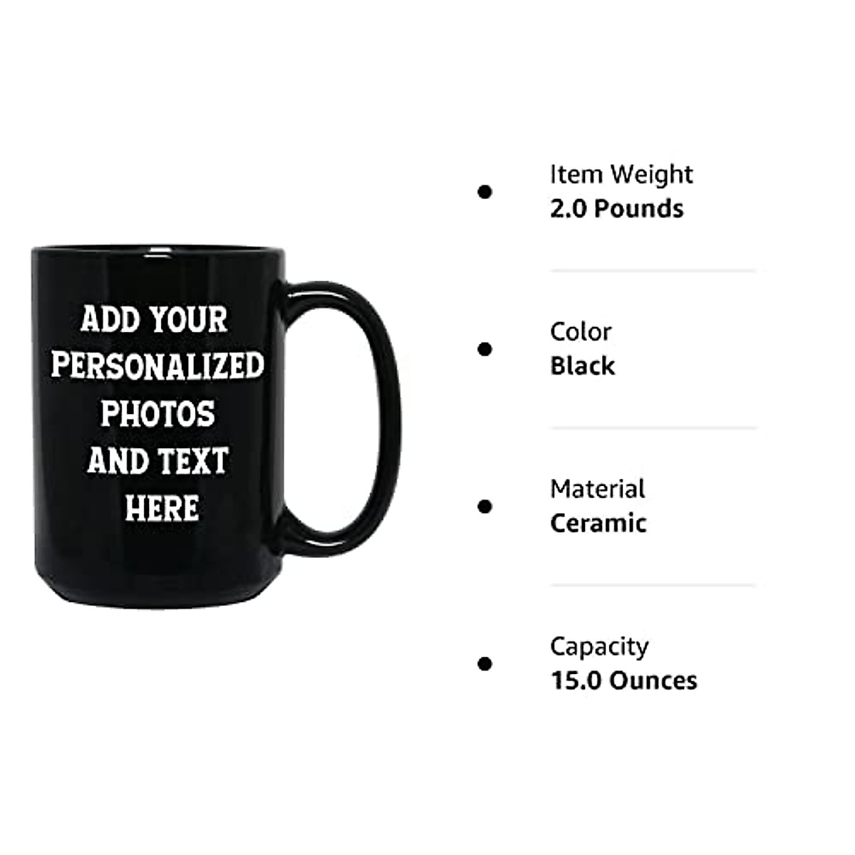 Sweet Love Personalized Text Picture Coffee Mug, Custom Mug Upon You, Photo Name On Cup, Add Multiple Images To Gift for Birthday Xmas Father & Mother Day - Black 15 Oz