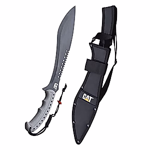 Cat Machete with Shoulder Strap Sheath,19 Inch, Stainless Steel Blade Knife with Ergonomic Comfort Tool Handle, Cut, Chop, Clear Brush, Garden, Outdoors, Camping Black Silver - 240395