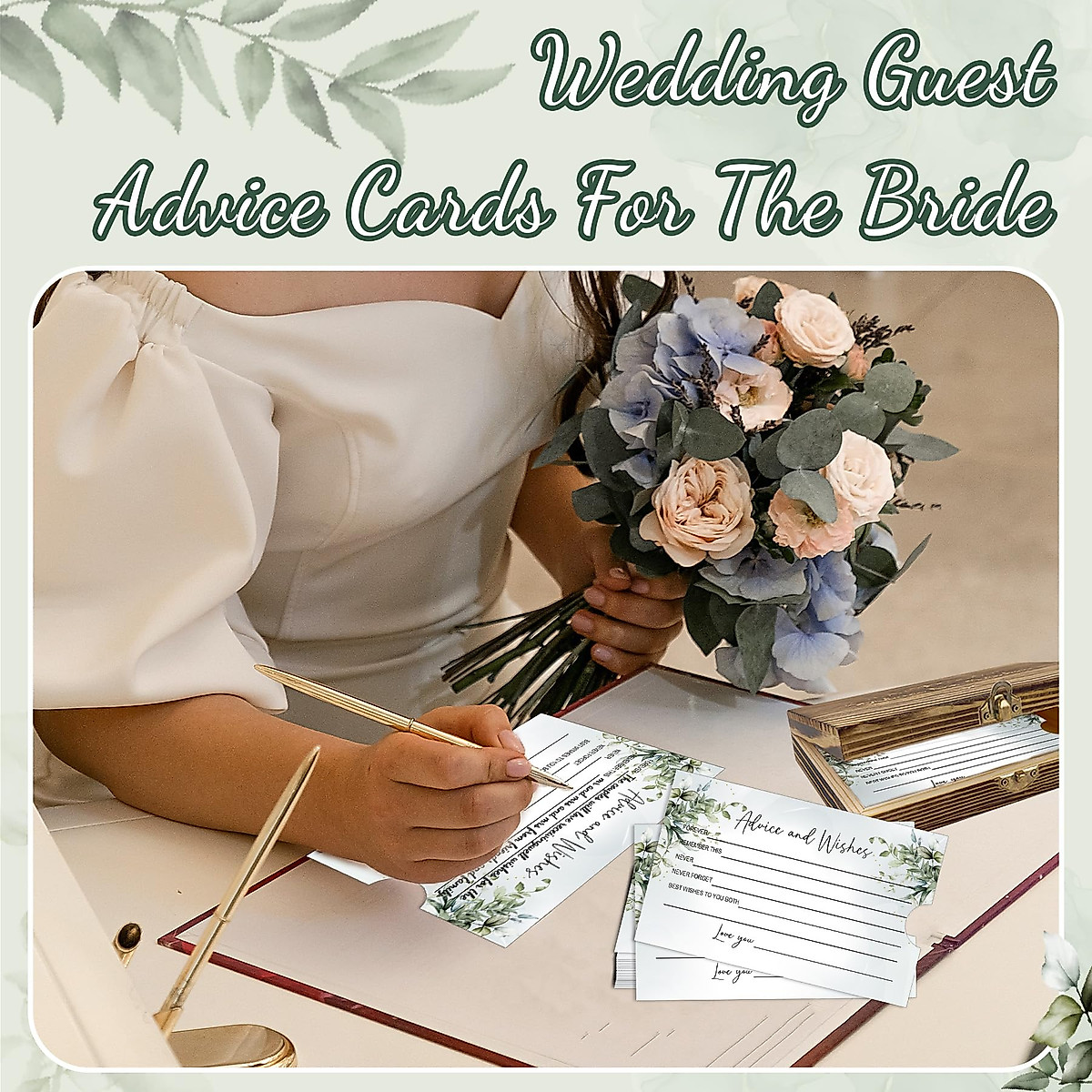 1DFAUL 60PCS Advice and Wishes Cards, Greenery Advice and Wishes for the Mr and Mrs, Advice Cards for Bridal Shower Decorations, Baby Shower, Retirement, Birthday Party