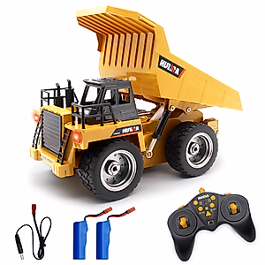 fisca Remote Control Dump Truck 2.4Ghz RC Truck 9 Channel 4WD Mine Construction Vehicle Toy with LED Light and Metal Cab for Kids Age 5 6 7 8 9 and Up Years Old