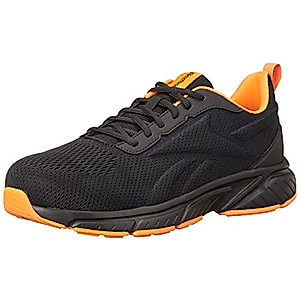 Amazon Essentials by Reebok Men's All Day Comfort Slip-Resistant Alloy-Toe Safety Work Shoe, Black/Orange, 11.5