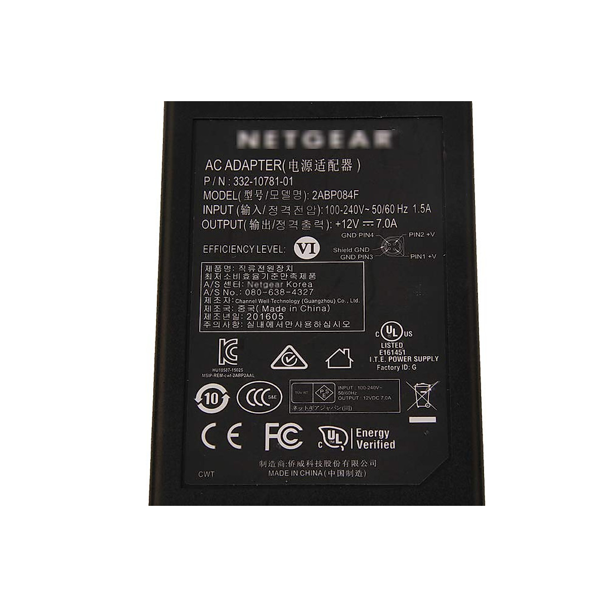 332-10781-01 2ABP084F 12V 7.0A Power Supply AC Adapter for Netgear ReadyNAS