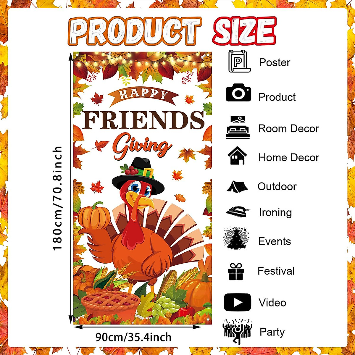 Friendsgiving Party Decorations Large Size Happy Friendsgiving Door Banner for Friendsgiving Party Decorations,71x35inch