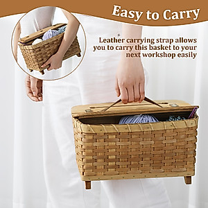 MABOZOO Wicker Crochet Bag Organizer, Durable Crochet Basket Knitting Bag Yarn Storage Organizer Yarn Bag for Knitting Needles, Crochet Hooks, Crochet Accessories