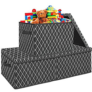 Fabric Storage Bins with Lids, Large Toy Box Chest for Kids Boys Girls, Collapsible Storage Basket Organizer with Handles for Clothes,Books,Closet,Nursery,Shelves,Pantry,14.4x10x8.5 Inch,Set of 3,Gray