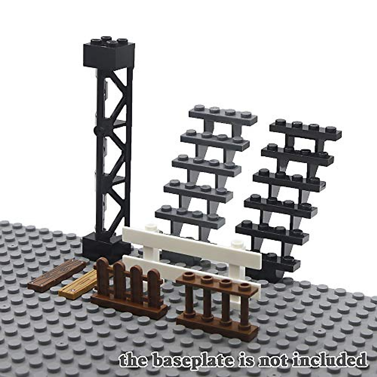 BroTex Fence Farm Accessories - MOC House Building Blocks Set, City Garden Bricks Parts Bulk Pieces, Stair Railing Bars, Assembly Toys for Creative Kids