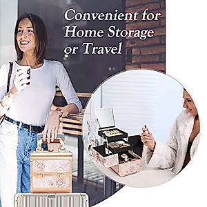 Costravio Makeup Box Cosmetic Train Case with Mirror Travel Organizer Cosmetic Jewelry Storage Box with 2-Tier Tackle Trays Portable Lockable Makeup Organizer Box - Marble Rose Gold Style