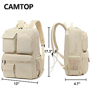 CAMTOP School Backpack Men Women Vintage Laptop Backpacks 15.6 Inch College Bookbags Laptop Bag Travel backpacks(Beige)