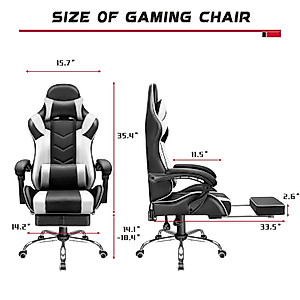 Homall Gaming Chair Computer Chair Racing Style Gaming Chair with Footrest Ergonomic Adjustable Swivel Office Chair High Back Computer Chair with Headrest and Lumbar Support (White)