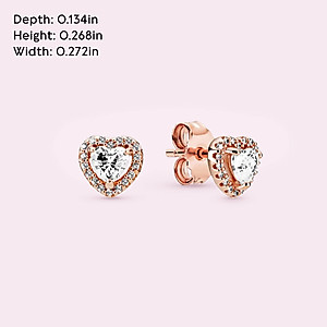PANDORA Sparkling Elevated Heart Stud Earrings - Stackable Earrings for Women - Great Gift for Her - 14k Rose Gold & Cubic Zirconia