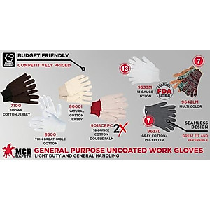 MCR Safety 7100 Jersey Cotton/Polyester Clute Patterns Men's Gloves with Jersey Knit Wrist, Brown, Large, 12 Pair