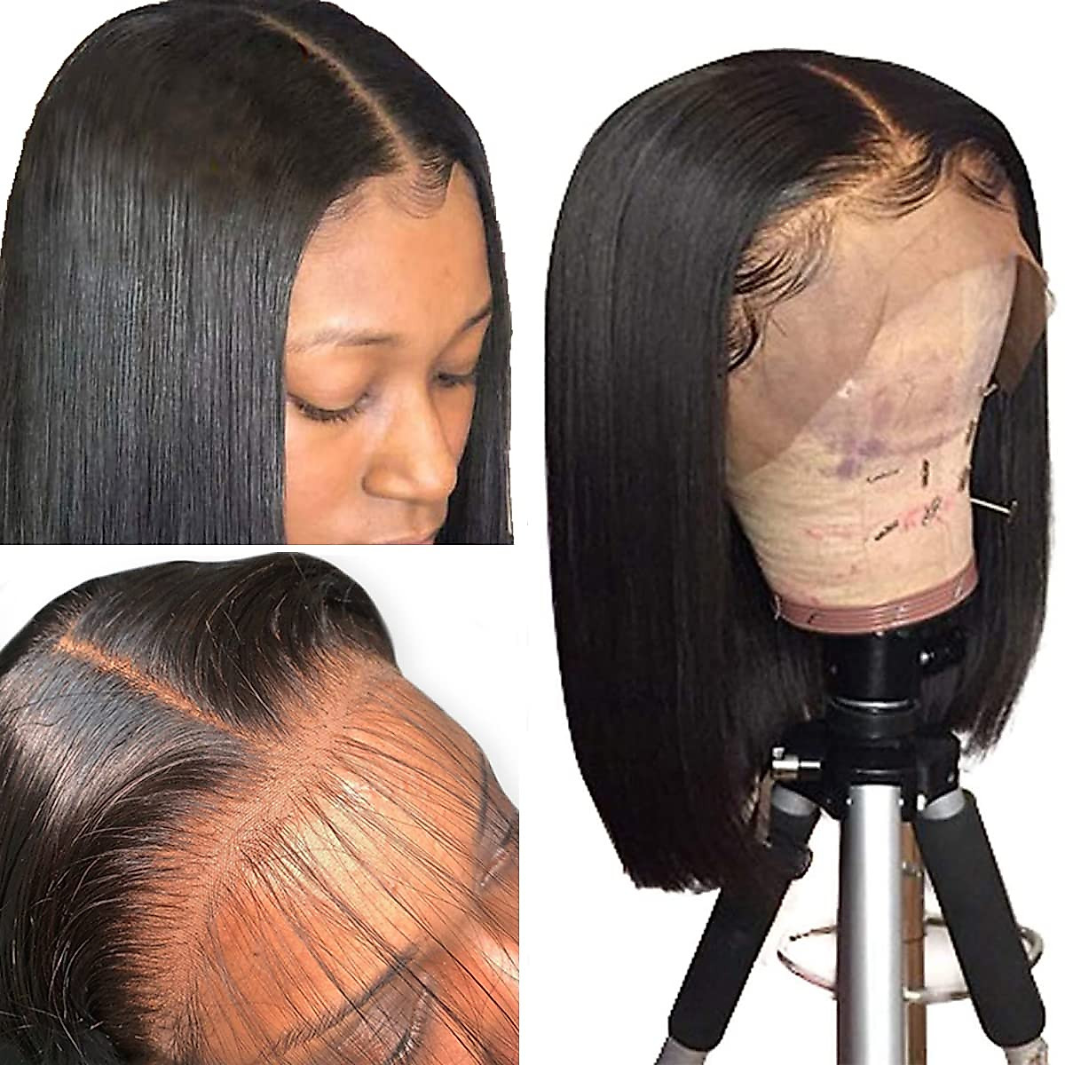 Arabella Bob Wig Human Hair 13X4 HD Lace Front Wigs Straight Wigs Pre Plucked with Elastic Bands Natural Hairline with Baby Hair (8inch, 13x4 Bob)