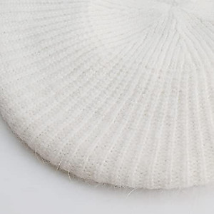 AICHUAN Womens Winter Beret Hat, Angora Wool Knit French Hat Warm Casual Slouchy Beanie Cap (White)