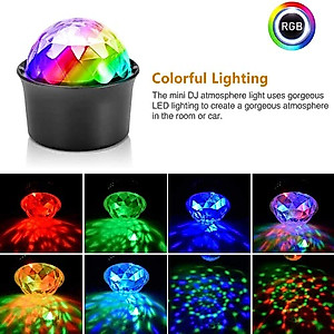 Mini Disco Light,Sound Activated Multi-Coloured Disco Ball Light USB Rechargeable Battery Disco Lights for Parties,Car Disco Ball,Disco Lights for Parties,Christmas Lights