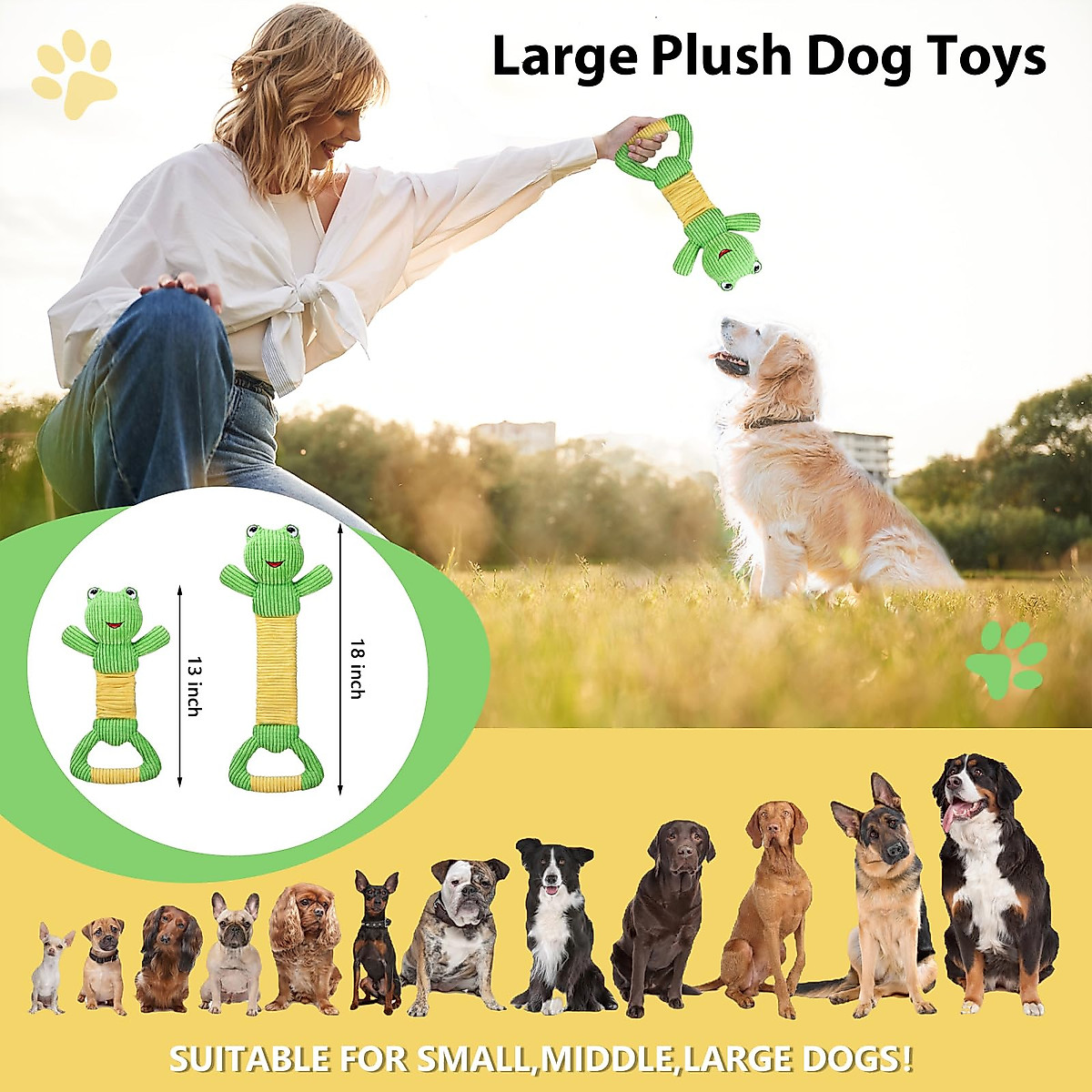 Letsmeet Dog Squeak Toys Durable Plush Dog Toy with Crinkle Paper, Tug of War Pull Toys for Puppies, Interactive Dog Chew Toys for Small, Medium and Large Dogs