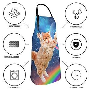 DZGlobal Space Cat Apron Funny Printed Unisex BBQ Apron Cooking Aprons Non-Fading Adjustable Neck Comfortable and Easy Care - Orange Cats
